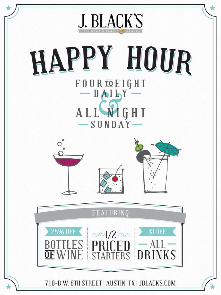 Happy Hour All Night: $1 off All Drinks, 25% off Bottles of Wine,