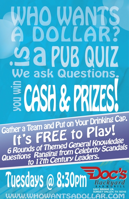 Who Wants a Dollar? Pub Quiz - WIN CASH & PRIZES! in Sunset Valley at