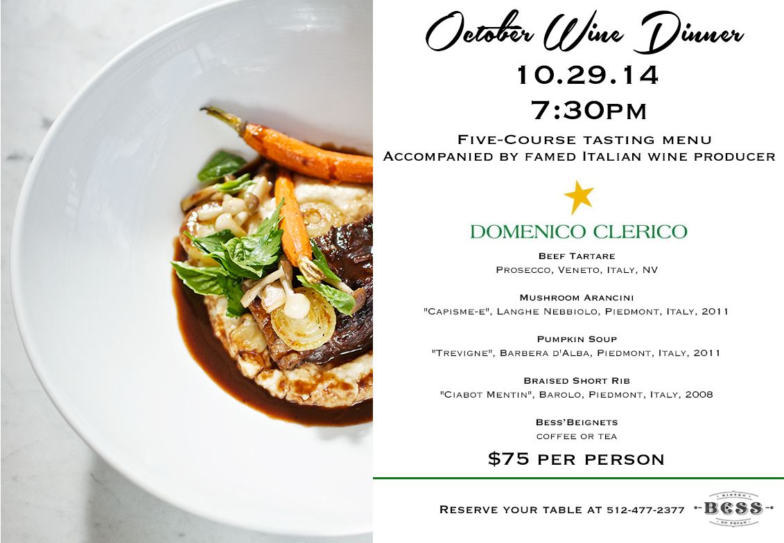 Bess Bistro October Wine Dinner in Austin at CLOSED: Bess Bistro