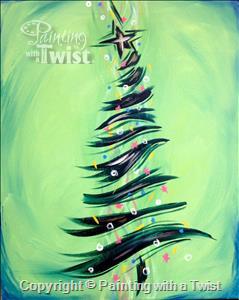 Painting With a Twist - "Wispy Christmas Tree" in Austin at