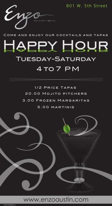 Enzo Happy Hour 4-7: 1/2 Price Tapas, $20 Mojito Pitchers $3