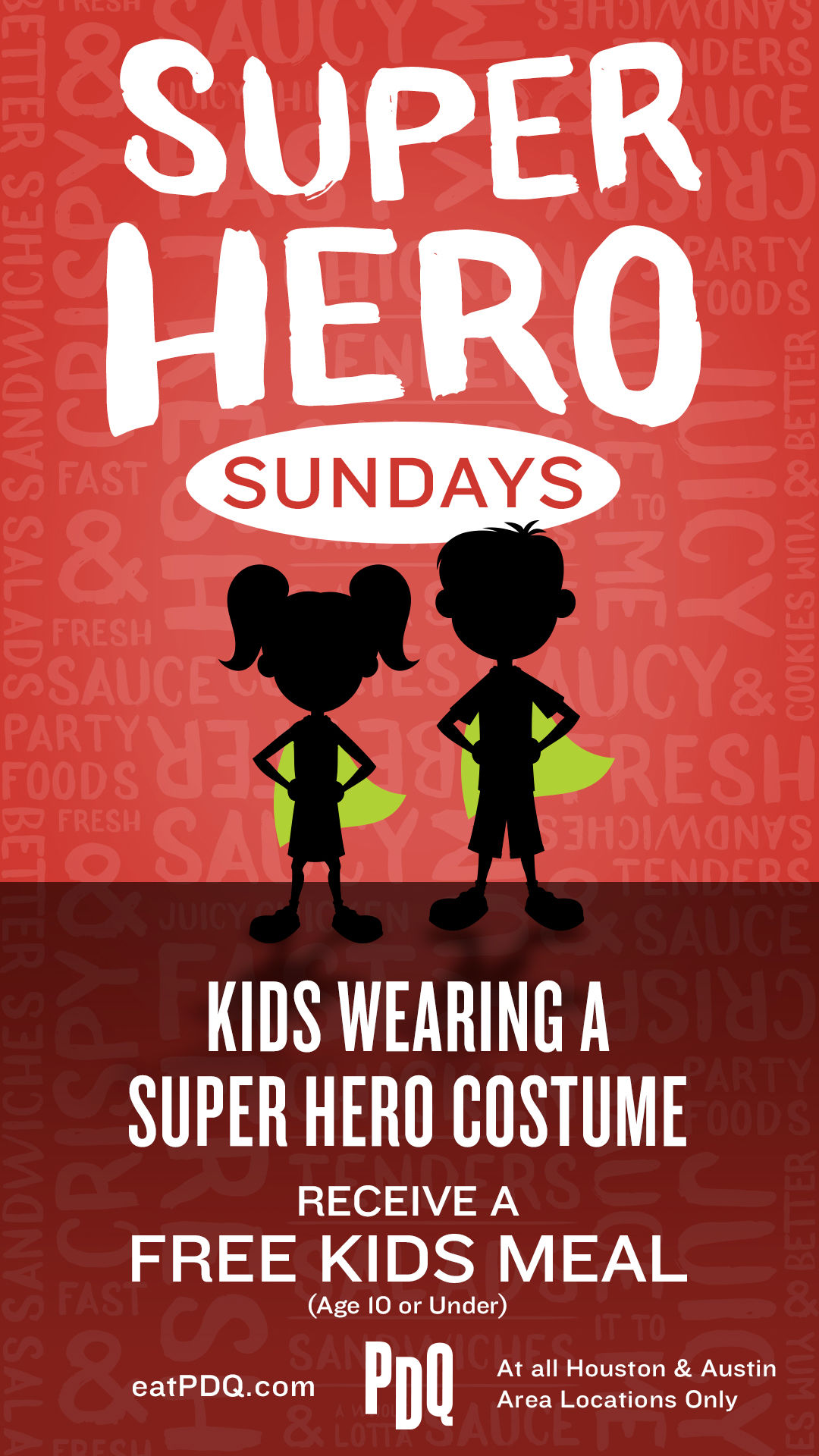 Super Hero Sundays in Cedar Park at PDQ (Lakeline)