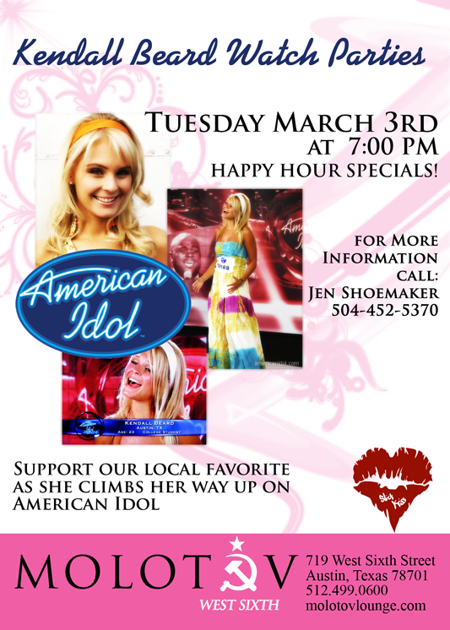 Kendall Beard LIVE American Idol Watch Party in Austin at Molotov