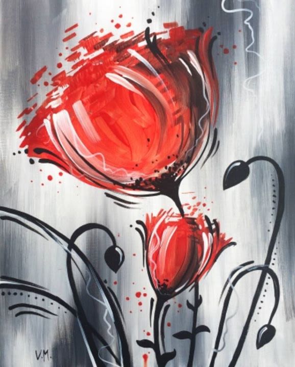 Paint Nite - Whimsical Red Flower in New Bedford at The Vault Music