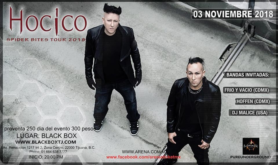 Hocico: Spider Bites Tour 2018 (POSPUESTO) en Tijuana en Black